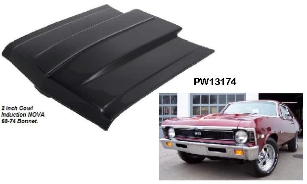 Hood: Nova Cowl Induction - 68-72 Nova / Chevy II - 2 inch – Pontiworld